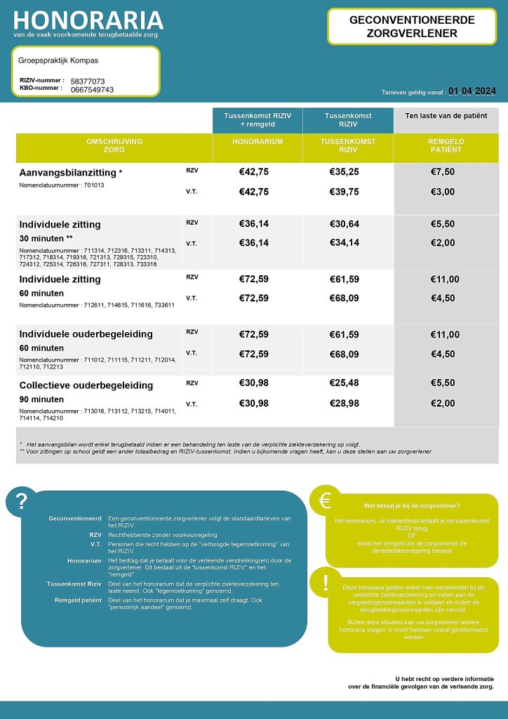 Honoraria logopedie | Groepspraktijk Kompas