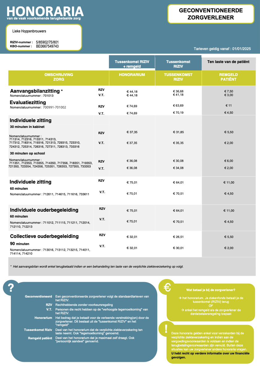 Honoraria logopedie | Groepspraktijk Kompas